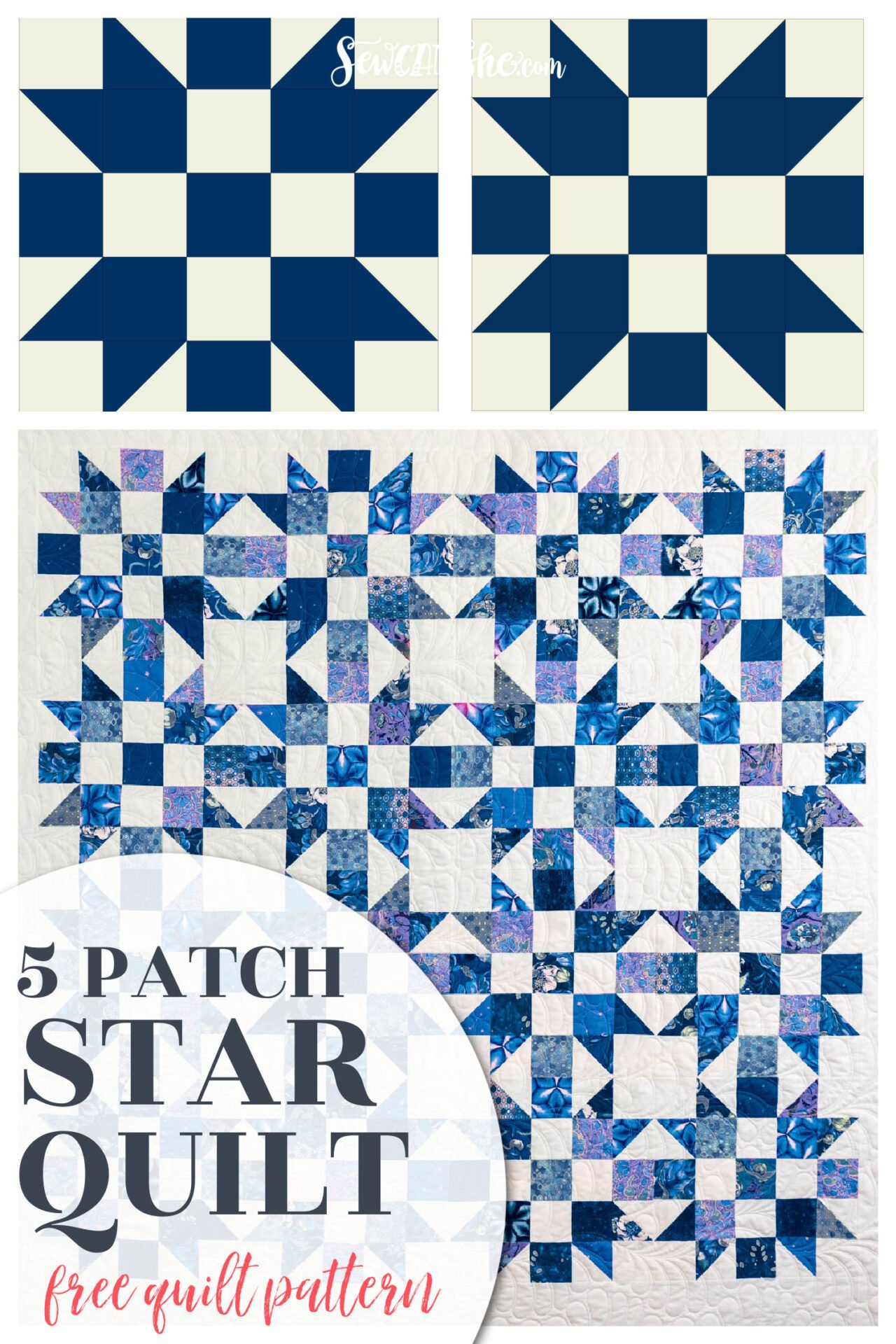 Five Patch Star Quilt Pattern - Free Quilt Pattern with Half Square ...
