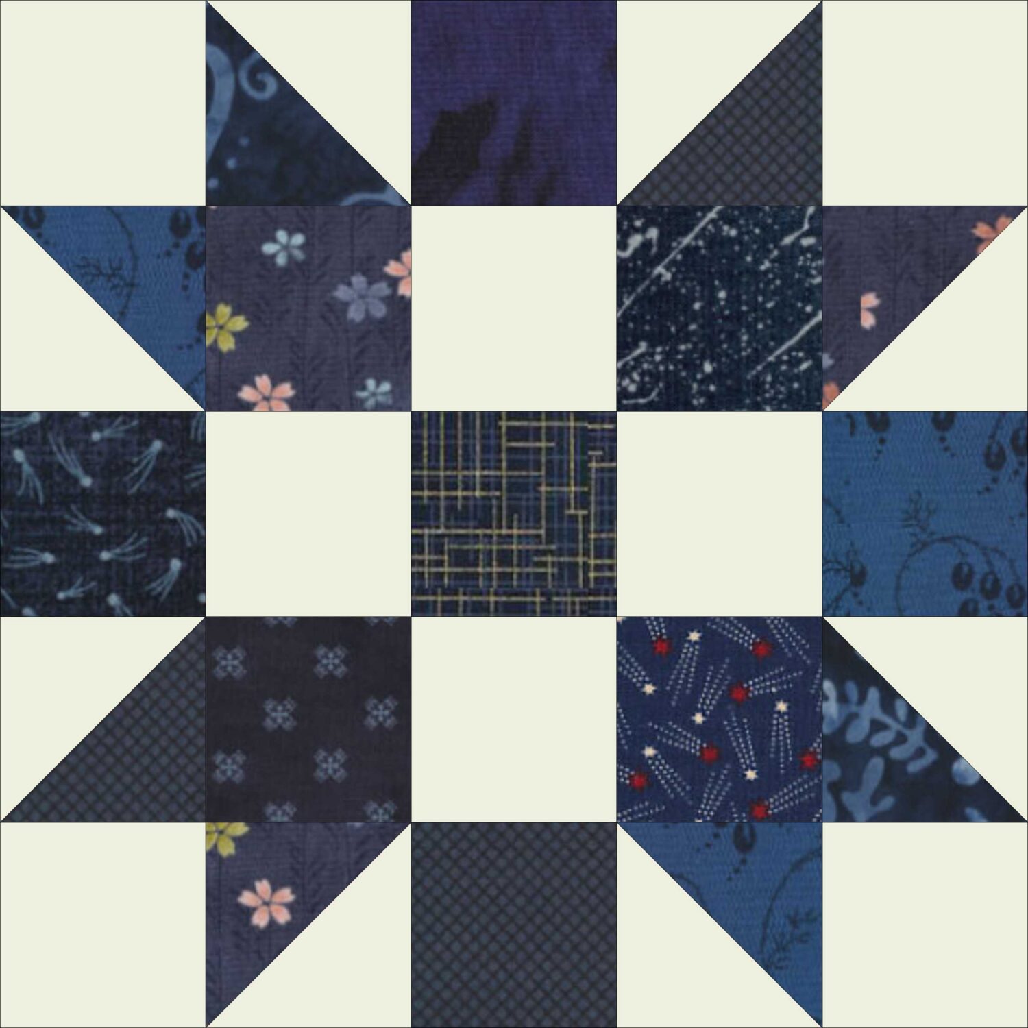 Five Patch Star Quilt Pattern - Free Quilt Pattern with Half Square ...