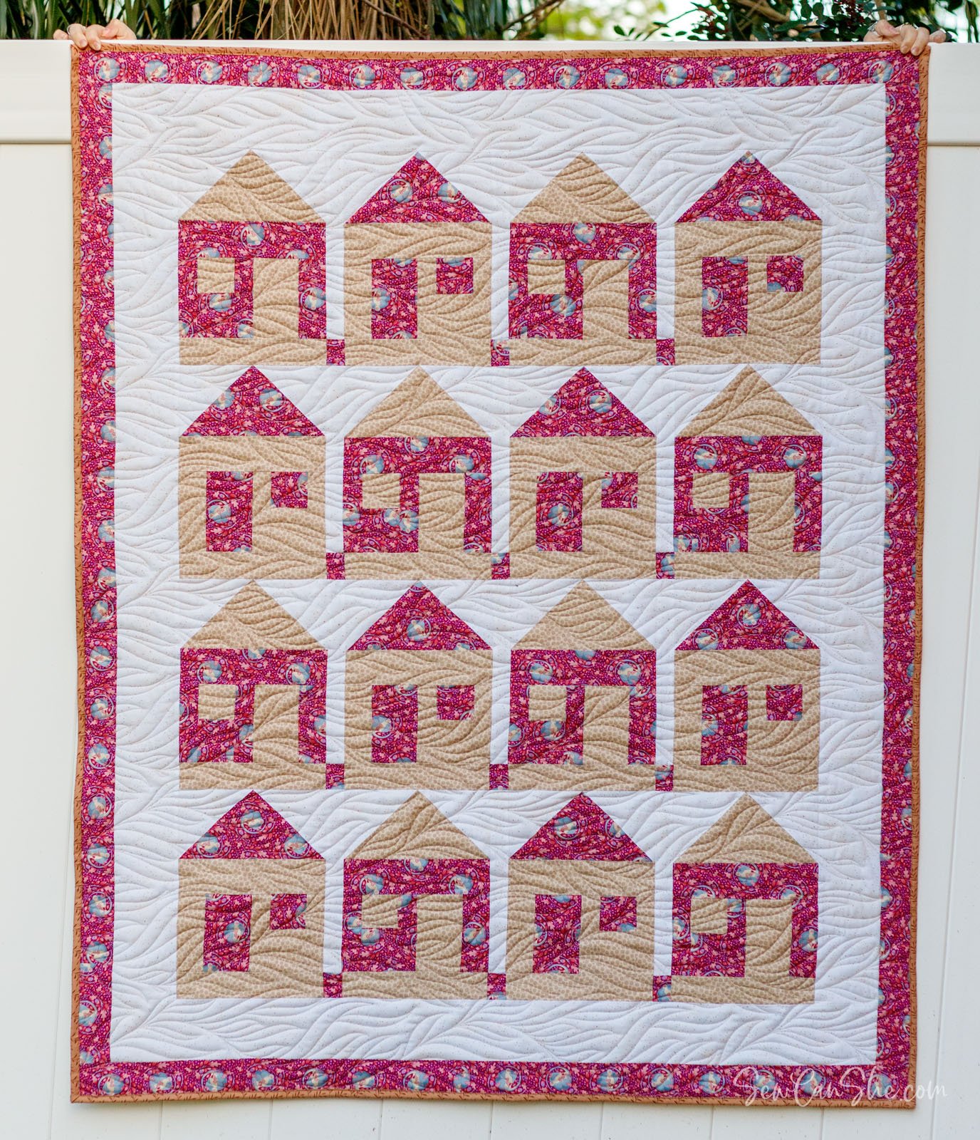 Hello Neighbor! Free 3 Yard Quilt Pattern with House Blocks