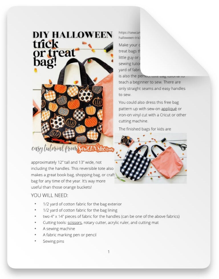 HALLOWEEN TRICK OR TREAT BAG SEWING PATTERN