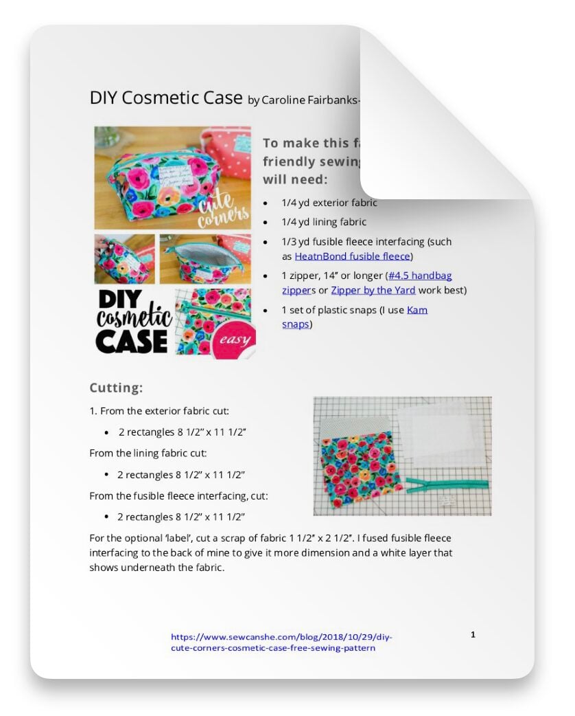 CUTE CORNERS COSMETIC CASE PATTERN - SewCanShe Free Sewing Patterns for ...