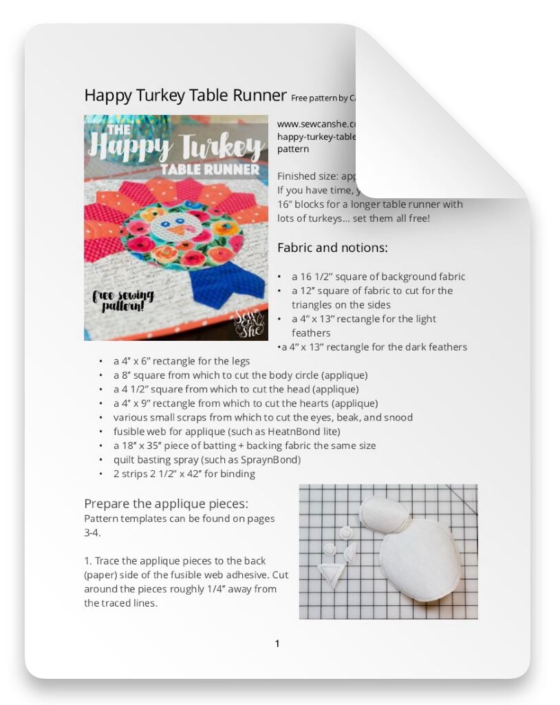 How to Sew a Happy Turkey Table Runner (or mini quilt) - free pattern