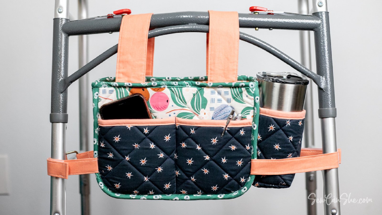 DIY Walker Caddy with a cup holder! free sewing pattern