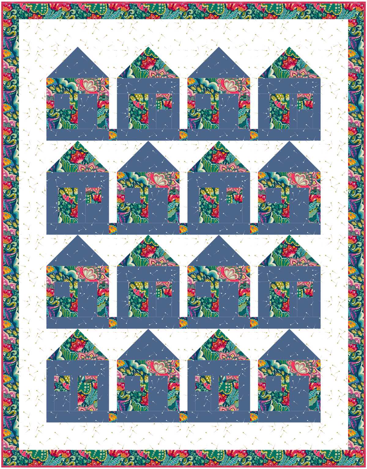Hello Neighbor! Free 3 Yard Quilt Pattern with House Blocks